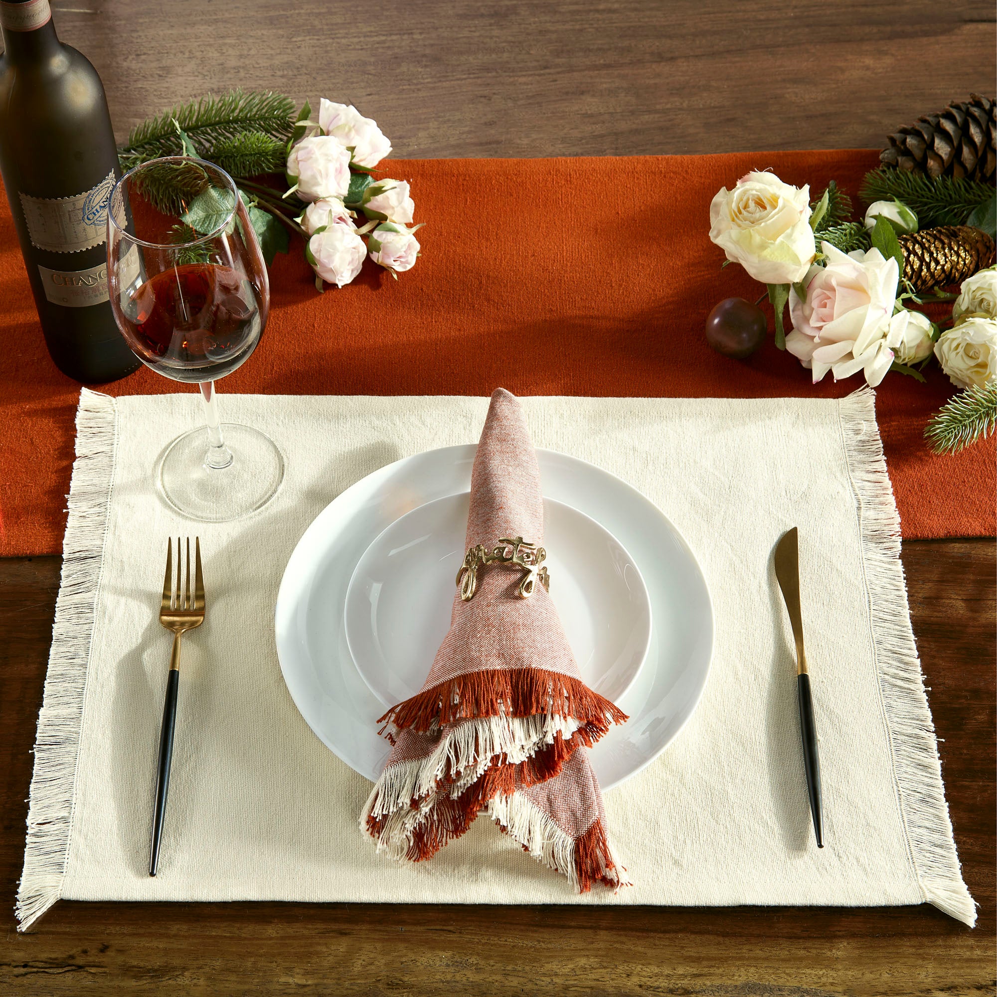 Brielle Home Spice and Ivory 100% Cotton 13-Piece Dining Bundle: Table ...